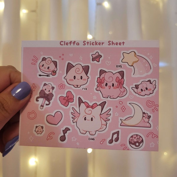 Cleffa Pink Friends Deco Sticker Sheet Cute Kawaii Aesthetic Nostalgia ...