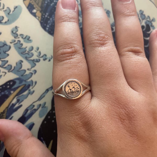 Mickey Mouse Ring Sterling Silver Ring Signet Ring Mickey Ring Engraved ...