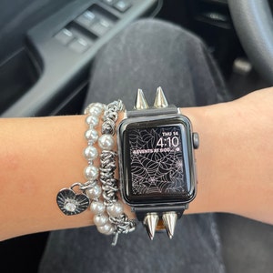 SPIKES Black Leather Apple Watch Band Spiked 38MM 40MM 41MM 42MM 44MM ...