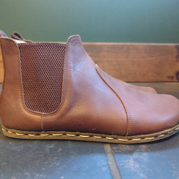 Women's Coffee Chelsea Barefoot Boots, Wide Toe Box Boots, Handmade ...