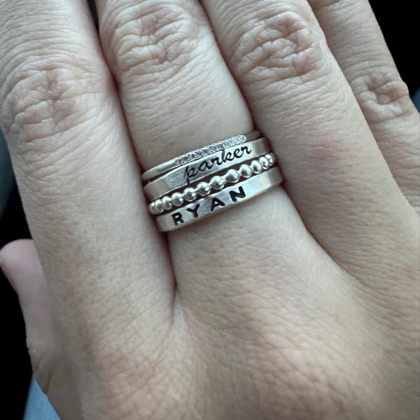 Ring Set Gift for Mom Stackable Rings Personalized Name Rings 14k Gold ...