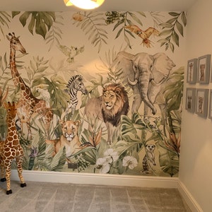 PARADISE / Customized wallpaper for children with animals / | Etsy