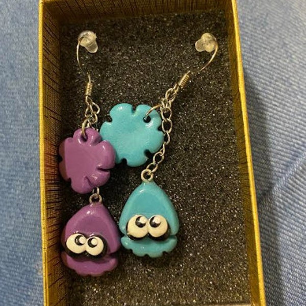 Splatoon Squid & Splat Earrings - Dark Blue, Blue, Cyan, Purple, Pink ...