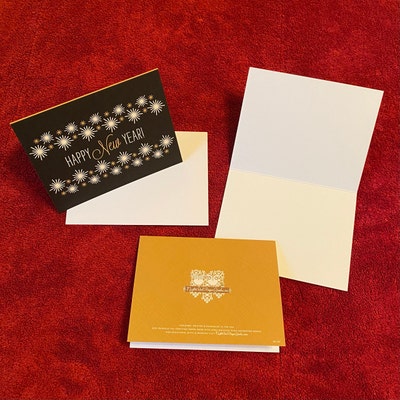Golden New Year Folded Holiday Cards, Box of 10 Happy New Year Black ...