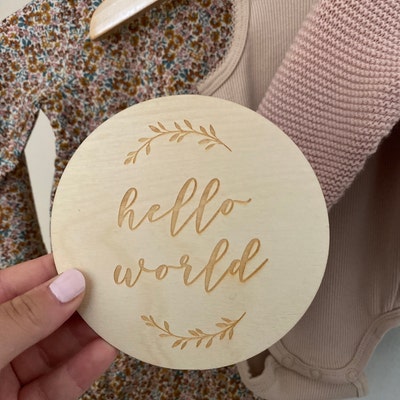 Hello World Wooden Birth Announcement Sign Hospital Newborn Photo Prop ...