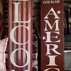 Wooden WELCOME Porch Sign Americana Welcome Sign Farmhouse Welcome Sign ...