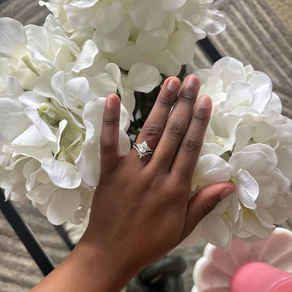 Pear Shaped Moissanite Engagement Ring Set 3pcs Rose Gold Marquise ...