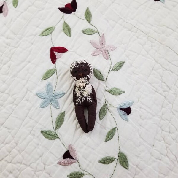 Hand Embroidered Girl Hiding Behind Flowers. Quirky Embroidered Hair 3D ...