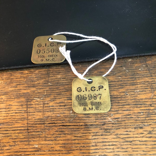 Vintage Brass Tag General Motors GMC Chevy Chevrolet Tool Check Plant ...