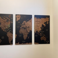 World Map Push Pin Wall Art With FREE Pins, Cork World Map Board, Wooden World Map Travel Map ...