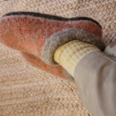 Womens Felted Felt Wool Slippers Handmade Knitted Knit House Shoes ...