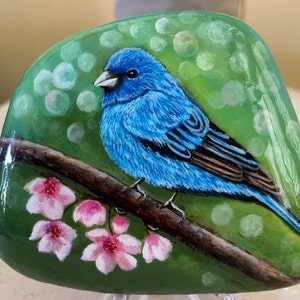 Green and Blue Parakeet Painted Rocks Unique Painted Stone - Etsy