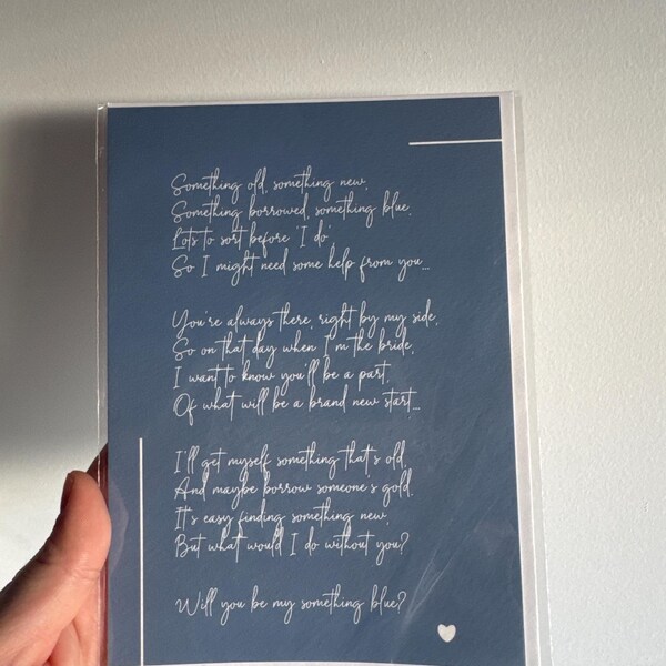 Will You Be My Something Blue? Poem, 5x7" Print, Wedding, Sister, Old ...
