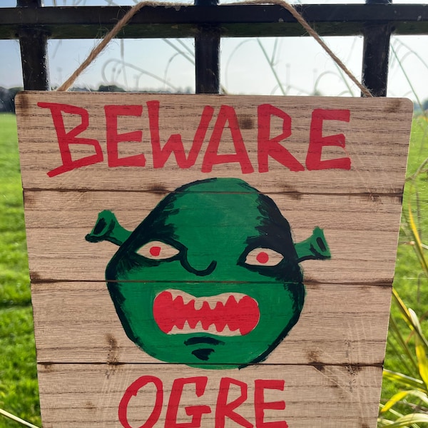 Shrek Beware Ogre Painting on Wooden Plaque Wall Hanging Handmade - Etsy