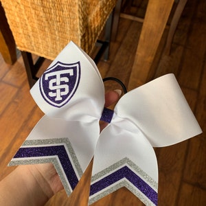 Glitter Cheer Bow with striped tail Cheer cheerleading bows | Etsy