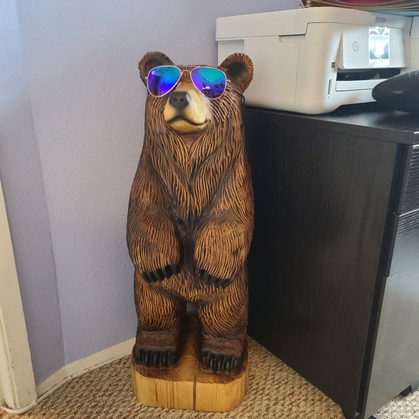 4-ft Waving Brown Bear, Wood Sculpture, Chainsaw Carving - Etsy