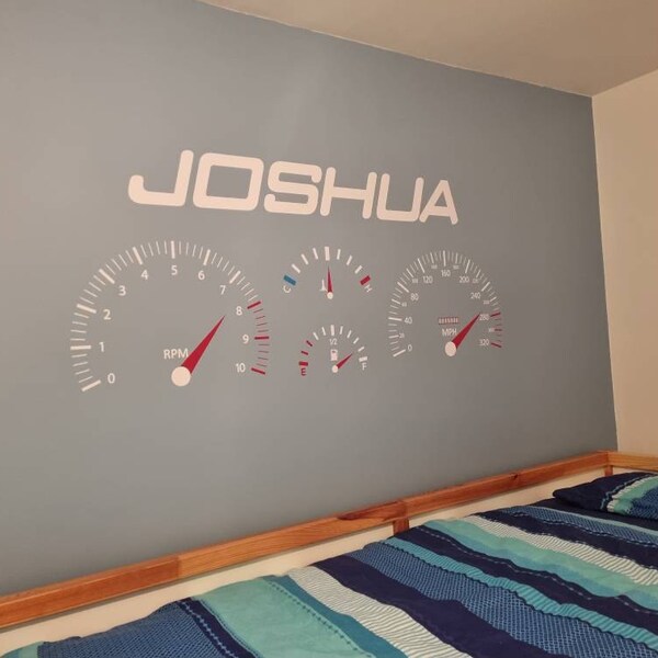 Boy Custom Name Wall Decal, Speedometer Wall Decal, Racing Car ...