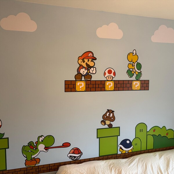 Super Mario Wall Decal Nintendo Wall Mural for Children Room Kids Room ...