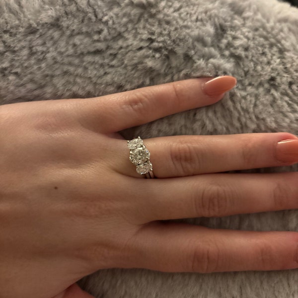 2 CT Trilogy Lab Created Engagement Ring, Oval Cut Diamond Ring, E ...