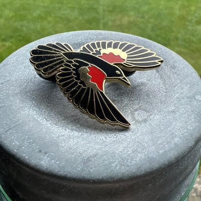 Hard Enamel Pin, Red Winged Blackbird Animal Brooch, Bird Lover Gift ...