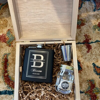 Personalized Flask, Gift for Him, Flask Gift Set, Cigar Box, Custom ...