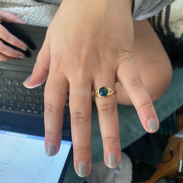 14K Gold Mood Ring, Dainty Ring for Women, Feeling Stone Ring, Colorful ...
