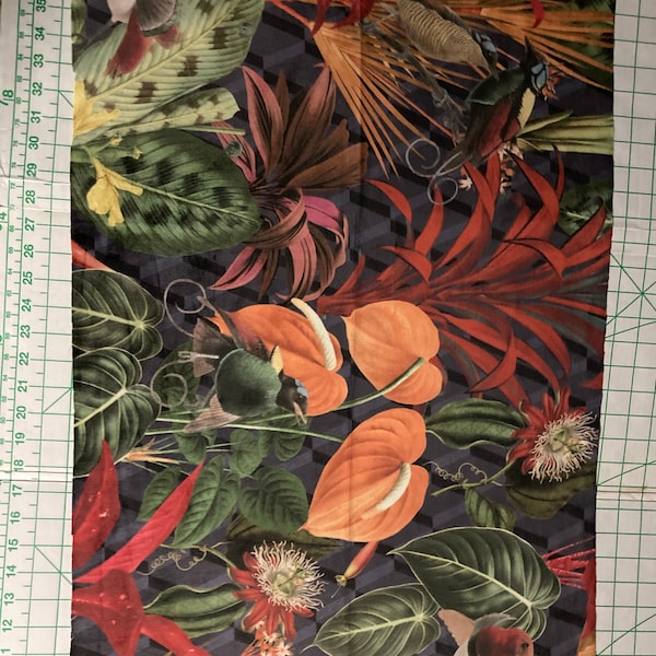 Deep Jungle Upholstery Printed Velvet Fabric Floral Material Green ...