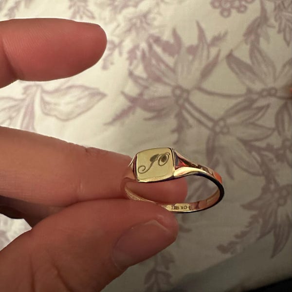 Solid Gold Square Signet Ring, 14k Gold Engraved Pinky Ring for Men Women, Personalized Initial ...