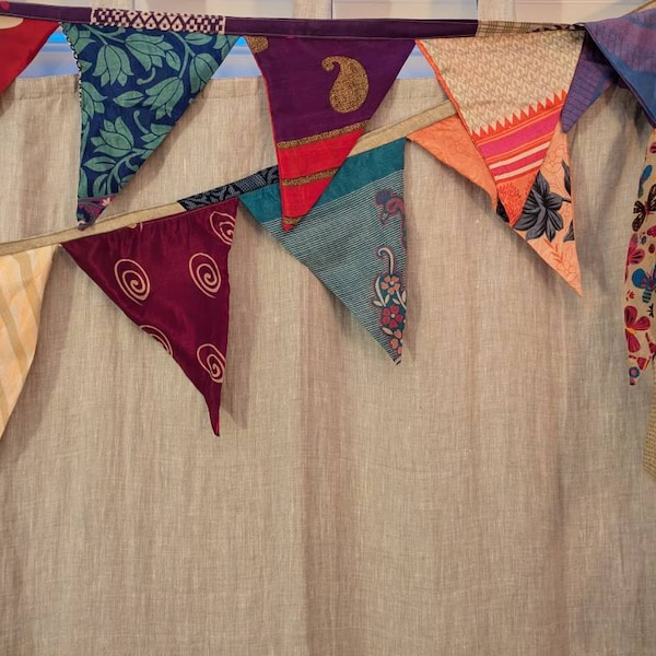 Recycled Sari Bunting - Colorful Flags - Handmade Garden Garland - Sari ...