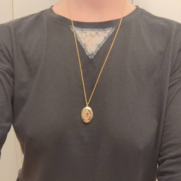 Oval Locket Long Chain Pendant Necklace - Etsy