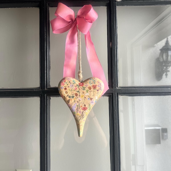 Rustic Love: Artfully Painted Wooden Heart With Delicate Floral Accents ...