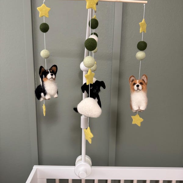 Customized Felted Baby Mobile. Nursery Felted Mobile With Dogs ...