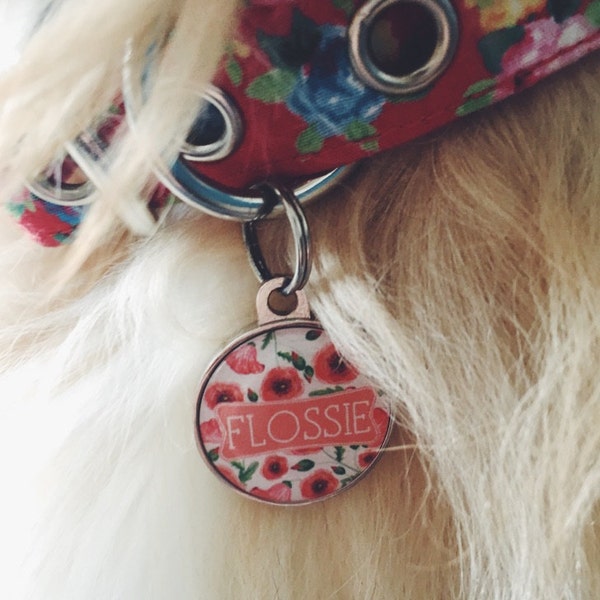 Poppy Dog Tag, Flower Pet Tag, Dog Name Tag | Personalised Pet Tag - Etsy