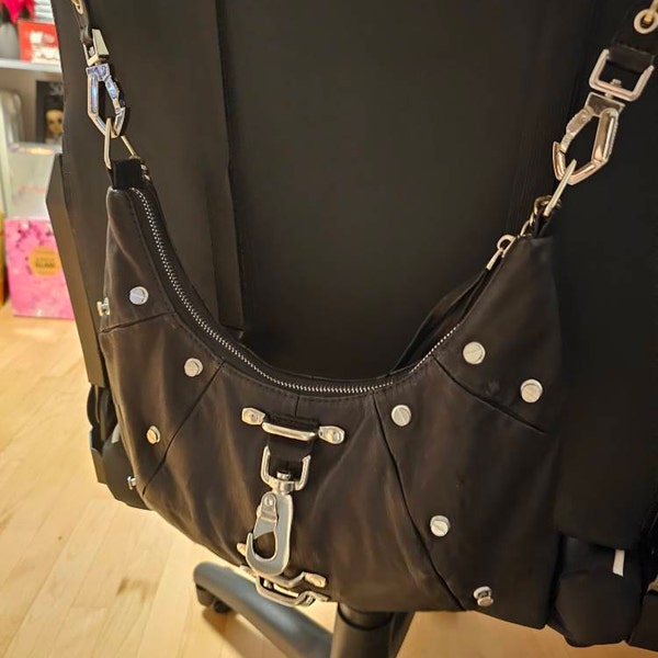 Metal on Metal Black Leather Purse With Chain, Convertible Crossbody ...
