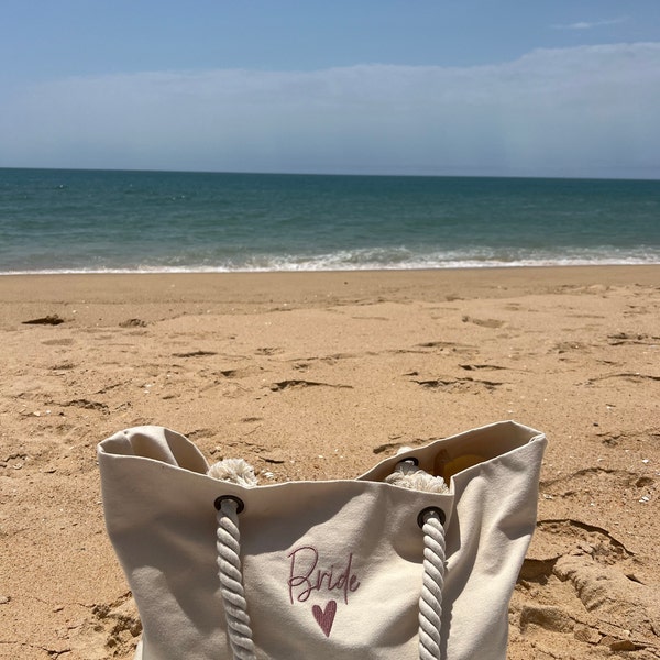 Embroidered Beach Bag, Travel Bag, Personalised Canvas Tote Bag, Gift ...
