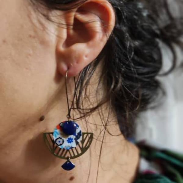 LENA Earrings in Japanese Paper and Mustard Yellow Enameled Sequin - Etsy