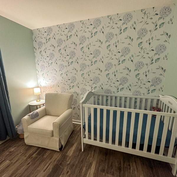 Watercolor Blue Hydrangea Wallpaper Peel & Stick, Floral Wallpaper for ...