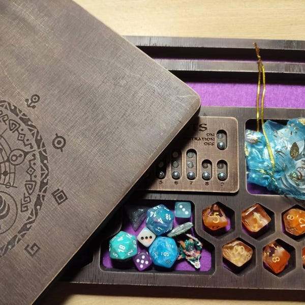 Dnd Box and Tray. Personalized Dice Box With Magnetic Spell Slot Tracker. Set Dice Organizer ...
