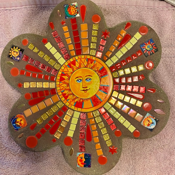 Moon and Sun Faces Bright Colors Mosaic Tile Pieces - Ceramic Mosaic ...