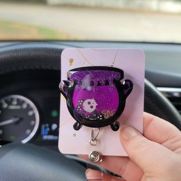 Witch Cauldron Shaker Badge Reel, Cauldron Badge Holder, Witchy Badge ...