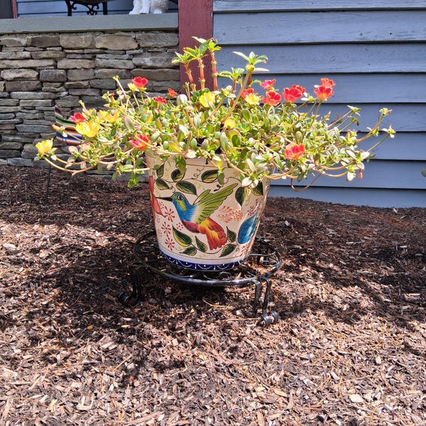 4 Parrots Flower Pot | 10.5" Round Ceramic Planter is Handmade Mexican ...