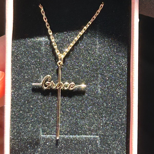 Grace Cross Necklace, Grace Religious Jewelry, 14K Gold Necklace ...