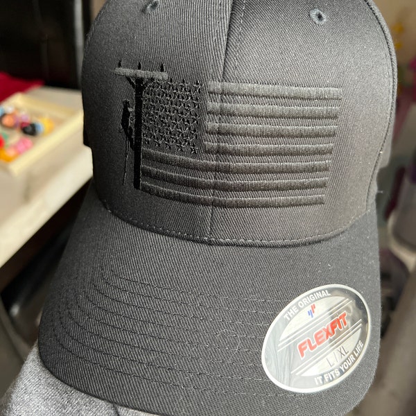 Blacked Out Lineman Flag Embroidered Hat, Lineman Baseball Cap, Lineman ...