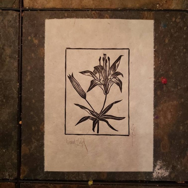 Linocut Wildflower - Wood Lily - Etsy