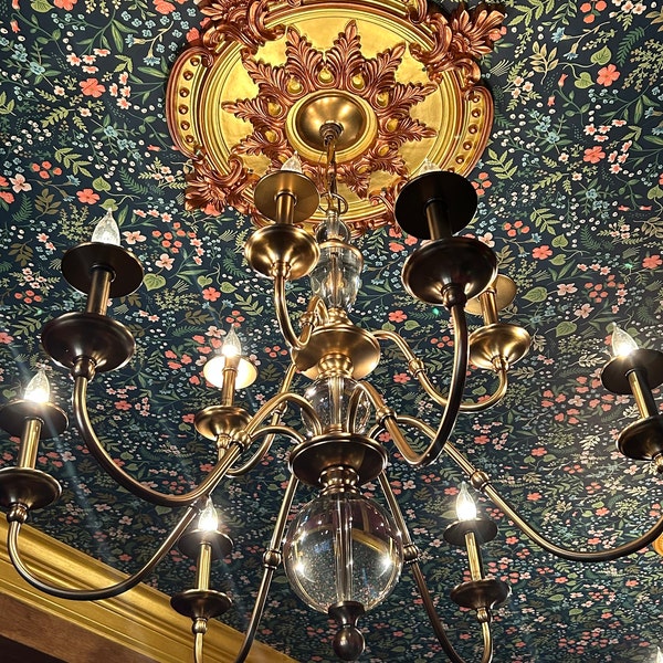 A Large Baroque Ceiling Medallion, Pink, White and Hand Painted Gold ...