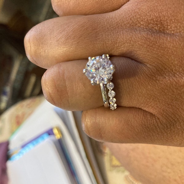 2.0CT Round Simulant Diamond 925 Starling Silver Wedding Ring/8mm ...