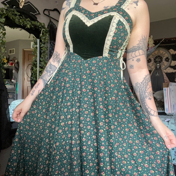 1970s Rainbow Embroidered Vicky Vaughn Folk Dress Vintage Prairie ...