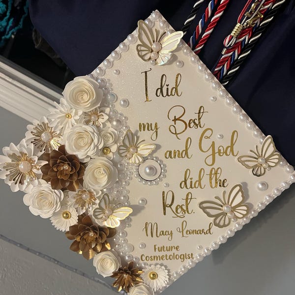 Flower Graduation Cap Topper/ Flower Graduation Cap/ Glitter Graduation ...