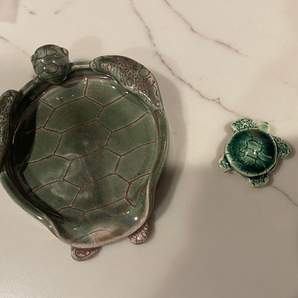 Handmade Turtle Spoon Rest With Unique Blue Shell Pattern Glaze - Ocean ...