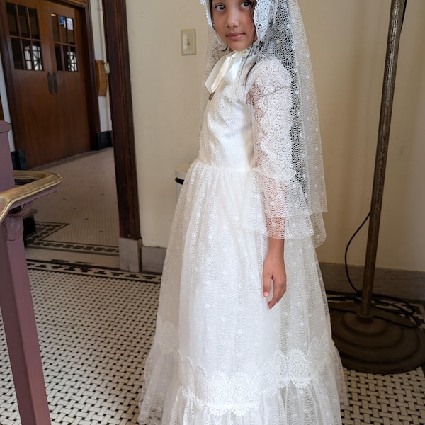 Long Sleeve First Communion Dress & Veil: Italian Lace, Pure Cotton - Etsy